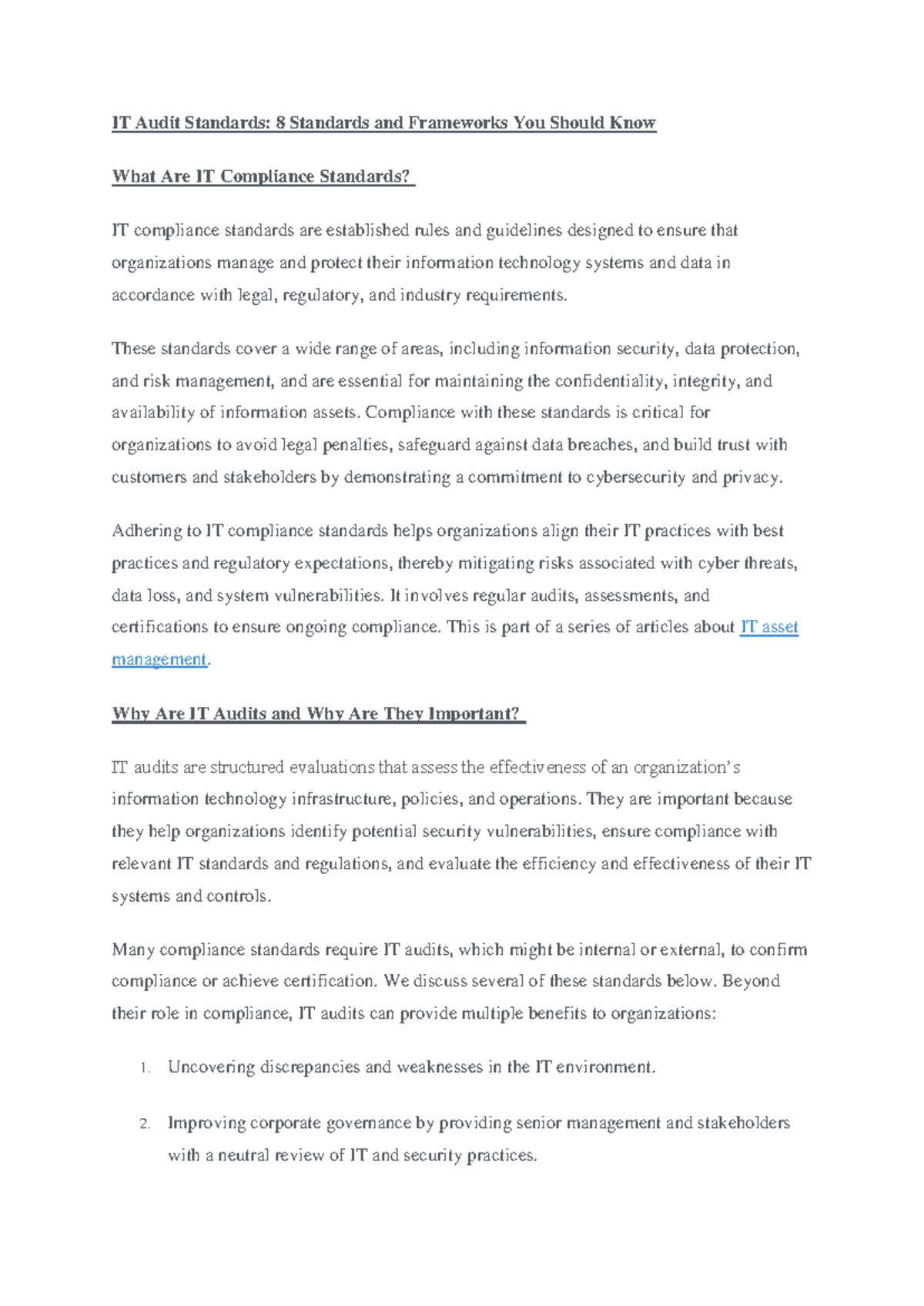 IT Audit Standards: Key Frameworks for IT Compliance and Security - Studocu