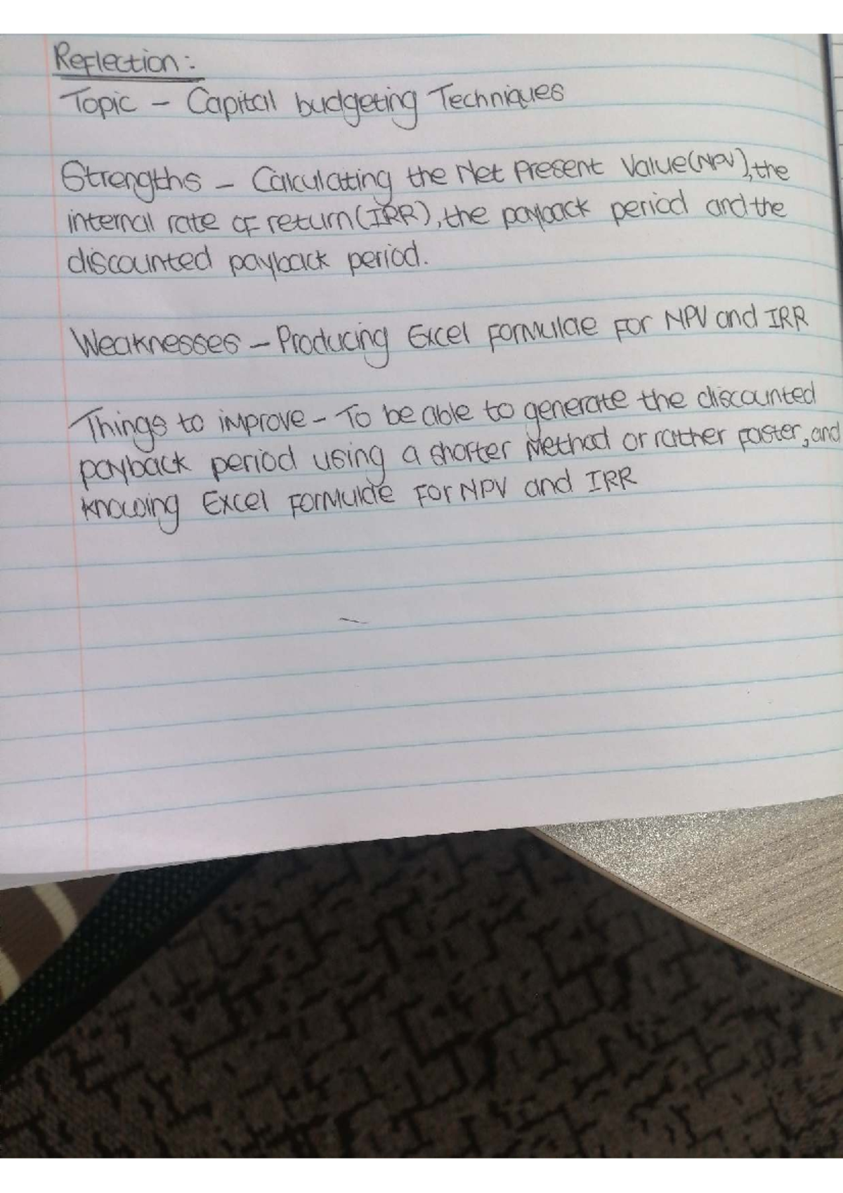 Fina202 Tut1: Reflection on Capital Budgeting Techniques and NPV/IRR ...