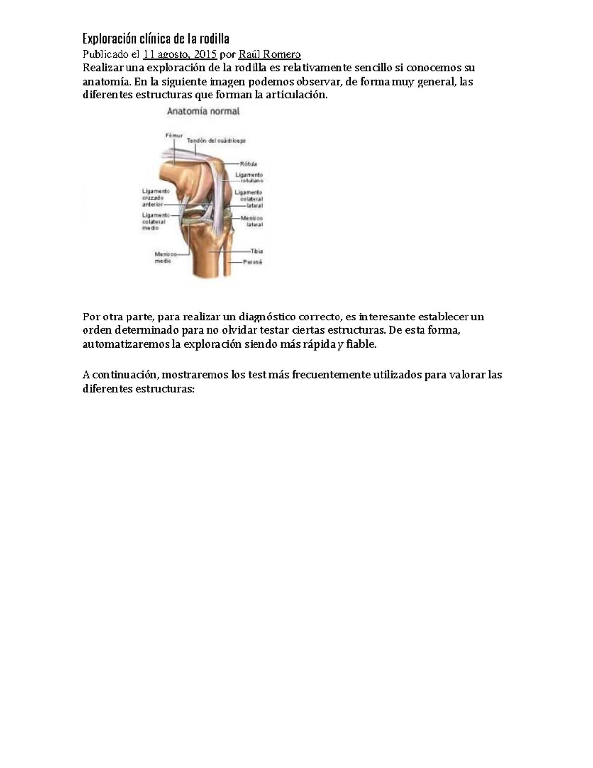 Pruebas rodilla - Exploración clínica de la rodilla Publicado el 11 ...