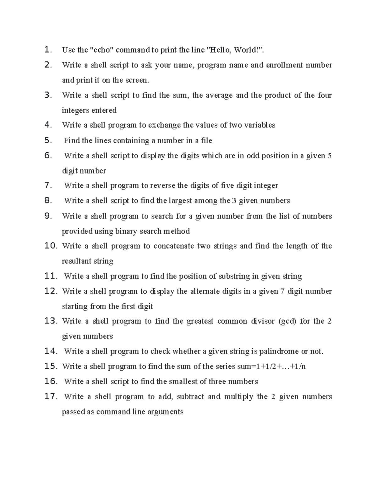 Shell script lab exercisesgg - Use the "echo" command to print the line ...