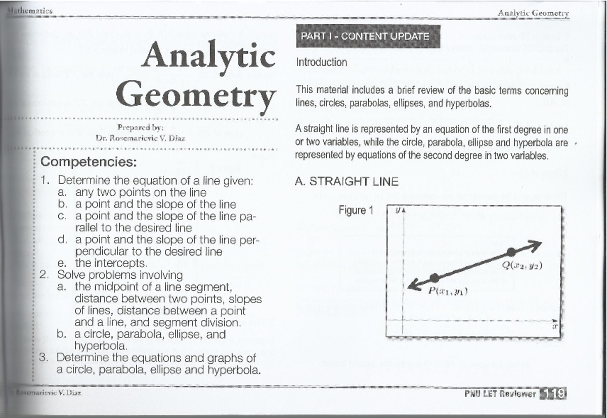 Analytic Geometry - PNU LET Reviewer: Key Concepts and Equations - Studocu