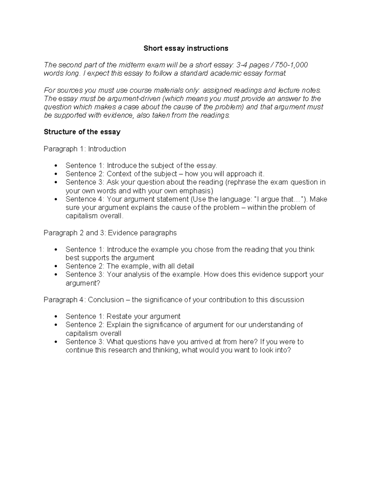 Midterm Exam Essay Instructions for Course: Short Essays - Studocu