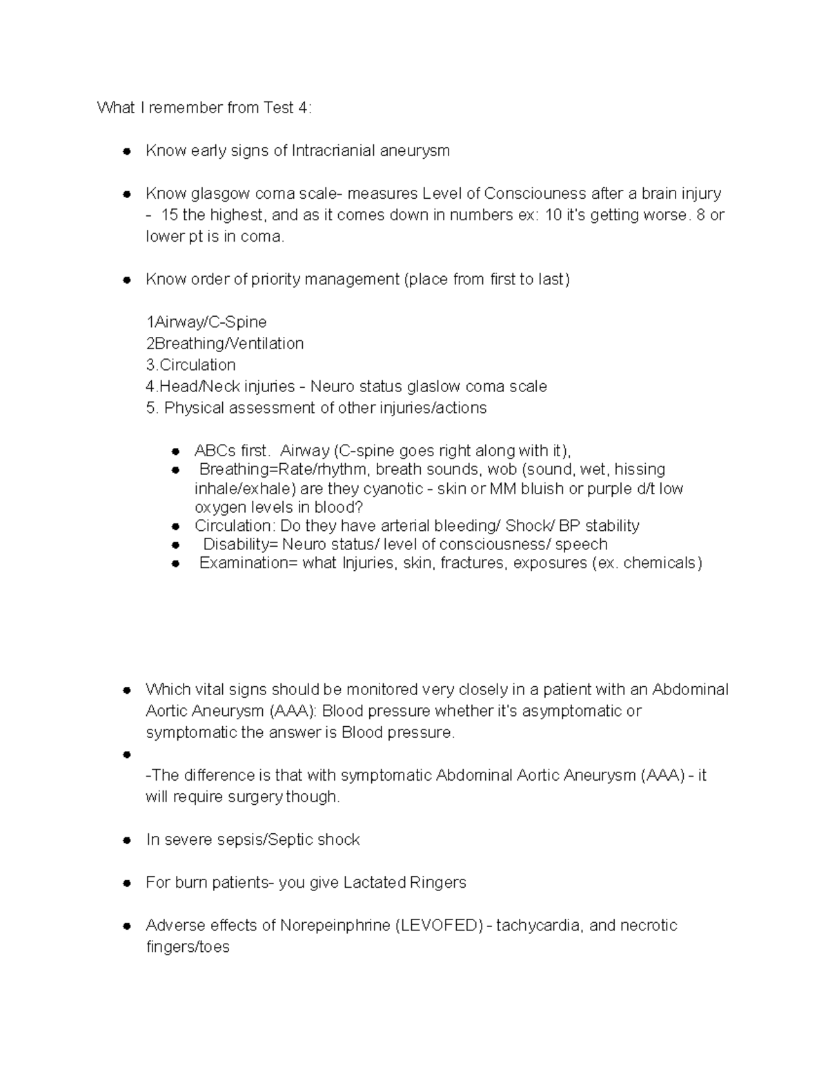 Exam 4 high points - Nursing notes - What I remember from Test 4: Know ...
