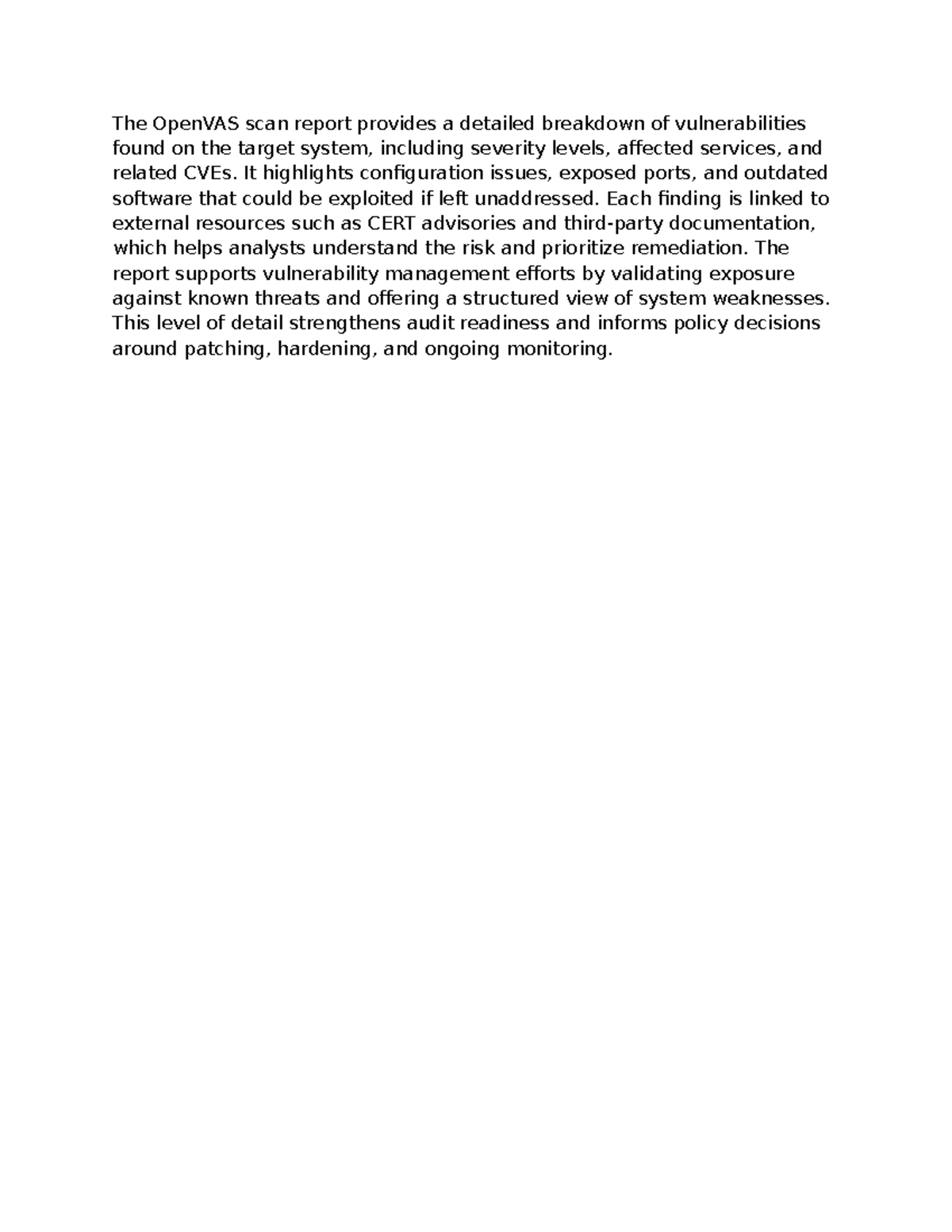 The Open VAS scan report provides a detailed breakdown of ...