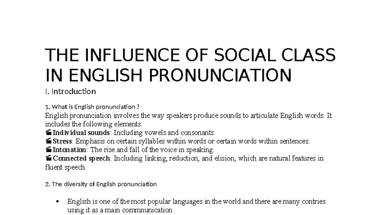 The Impact of Social Class on English Pronunciation: An Analysis - Studocu