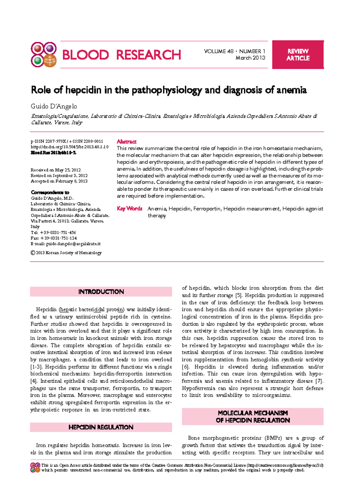 Rol de la Hepcidina en la Patofisiología y Diagnóstico de Anemia - Studocu