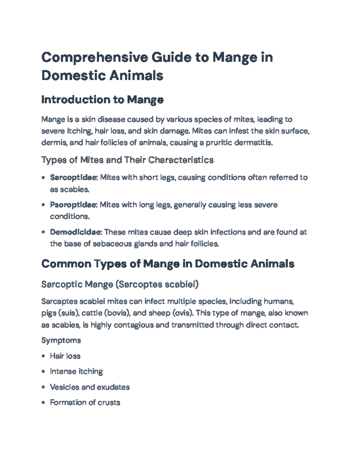 Comprehensive Guide to Mange in Domestic Animals: Types and Management ...