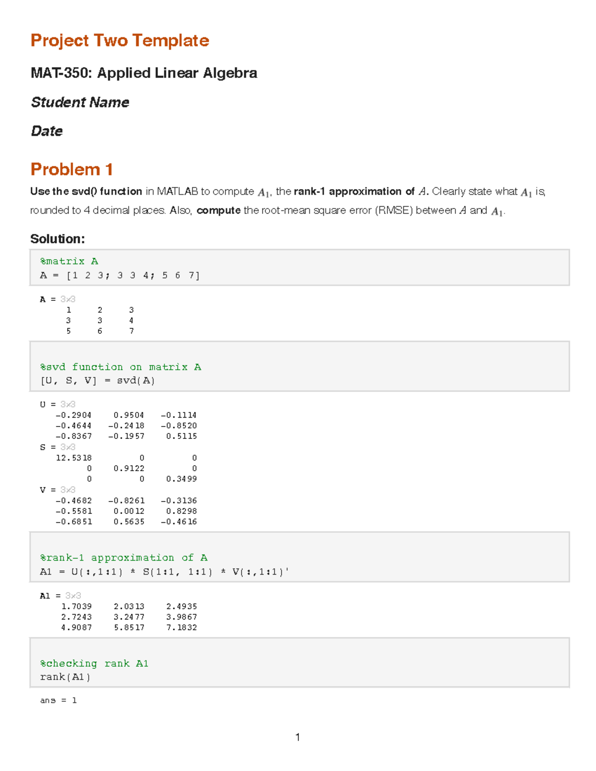 MAT-350 Project Two: SVD & Image Approximation Techniques - Studocu