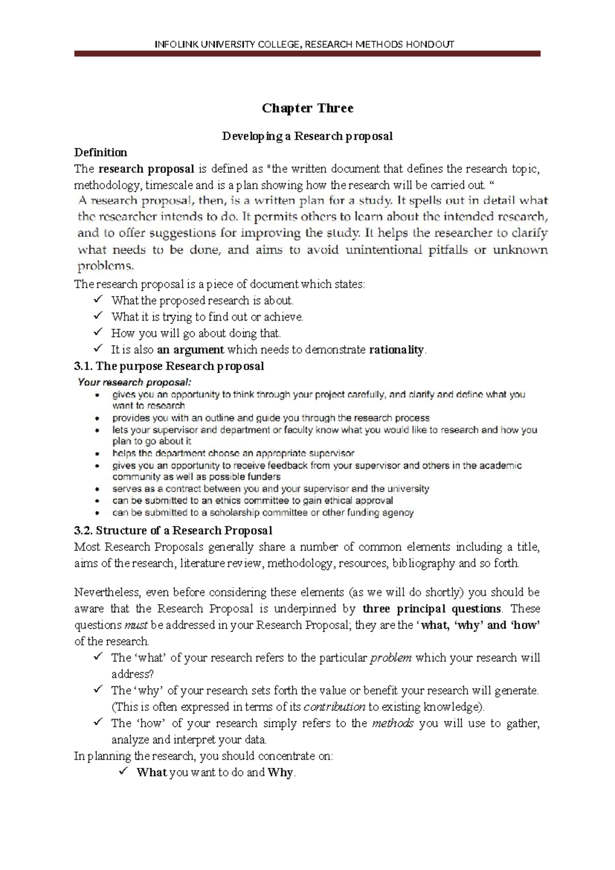 INFOLINK UNIVERSITY COLLEGE, RESEARCH METHODS HANDOUT: Chapter 3 ...