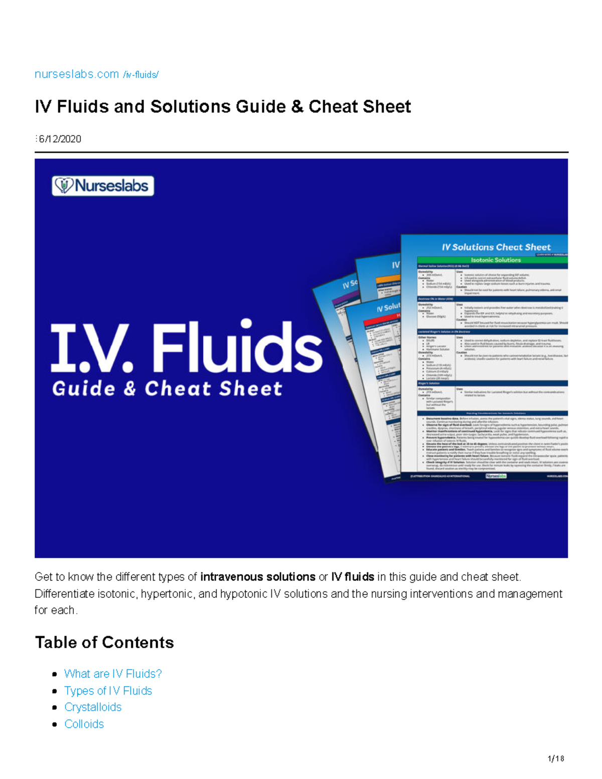IV Fluids & Solutions Guide Cheat Sheet for Nursing Care - Studocu