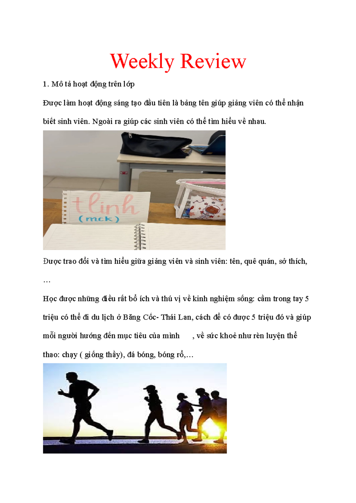 24050294 Weekly Review 1: Reflections on Class Activities and Learning ...