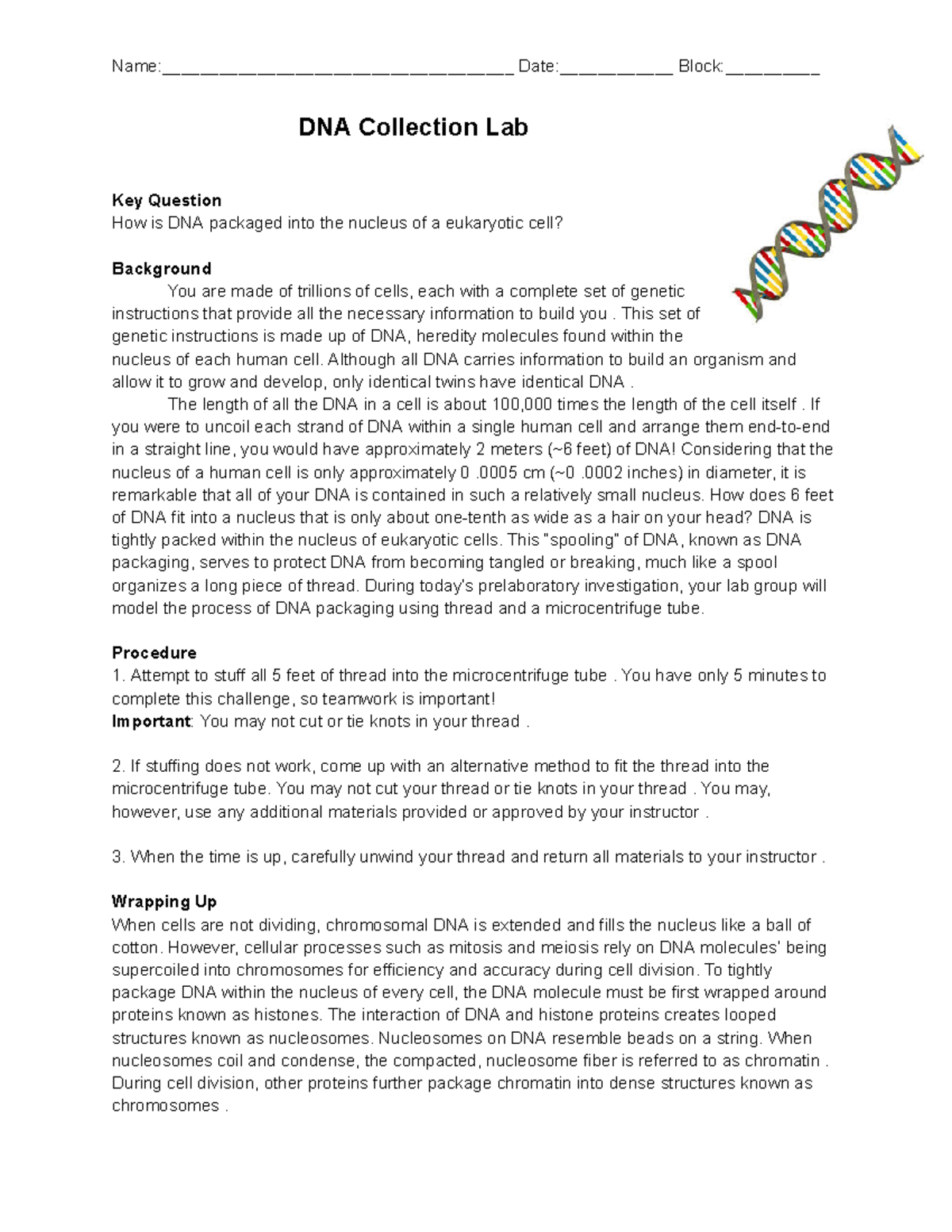Dna collection lab - jjbjb - DNA Collection Lab Key Question How is DNA ...