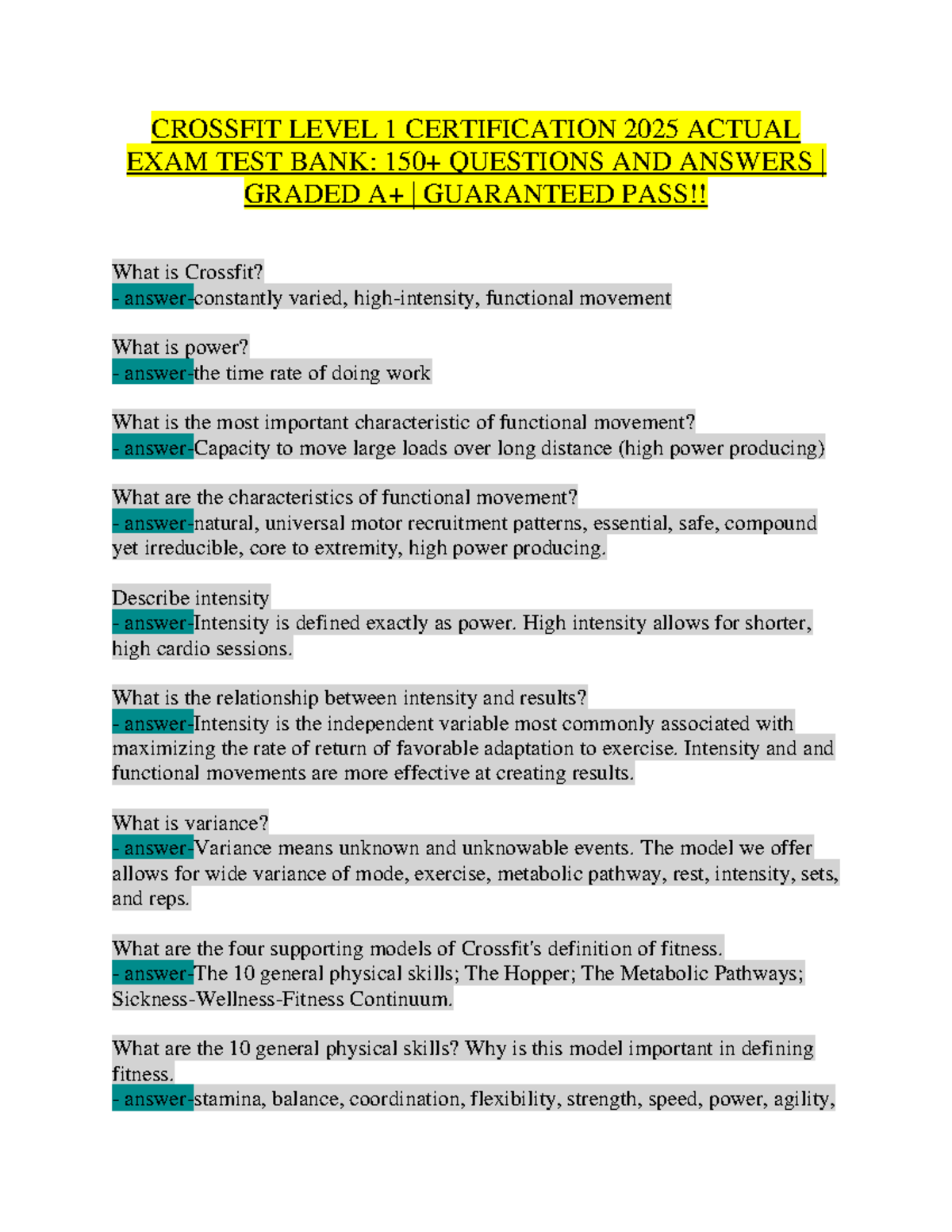 CrossFit Level 1 Certification 2025 Exam Test Bank: Questions & Answers ...