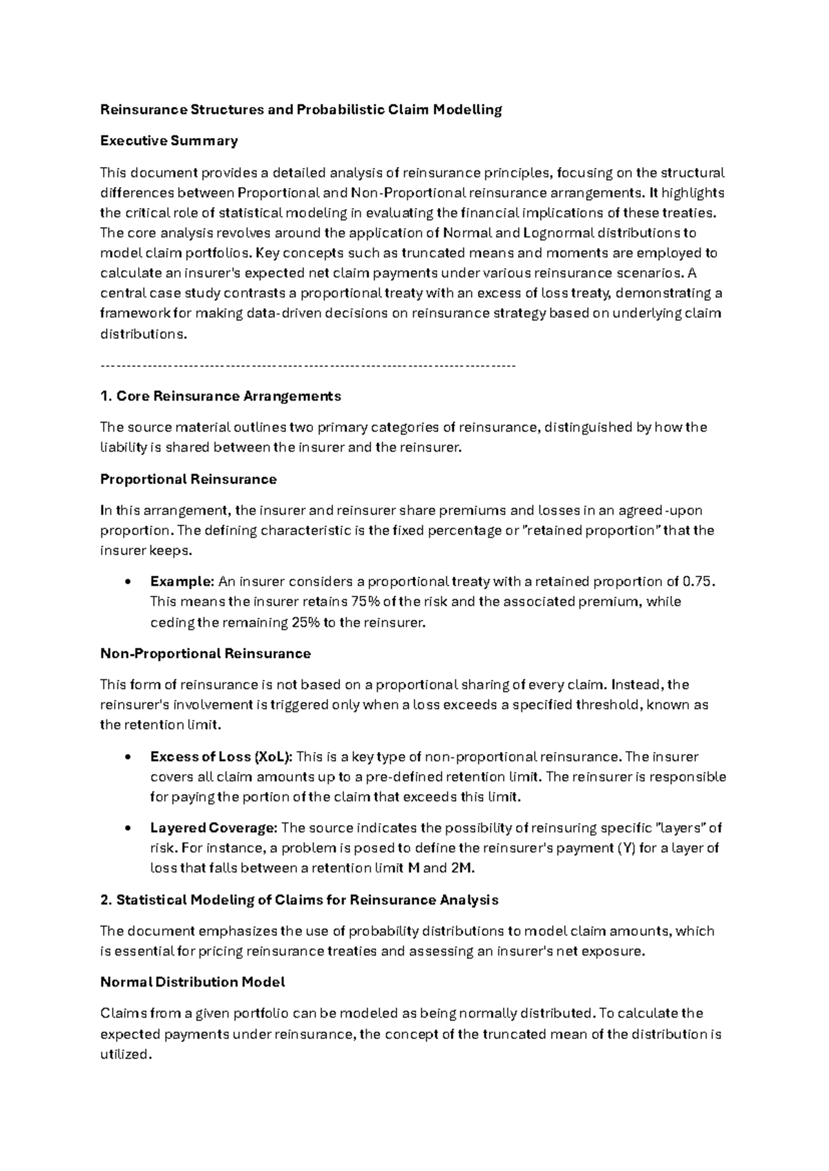 C4 Reinsurance Structures & Probabilistic Claim Modeling Summary - Studocu