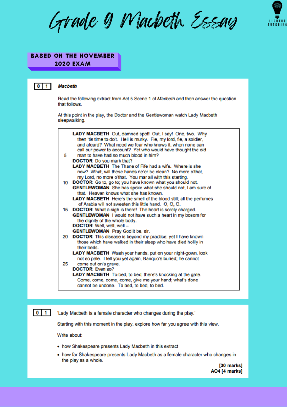 Grade 9 Essay on Lady Macbeth's Character Changes (Nov 2020 Exam) - Studocu