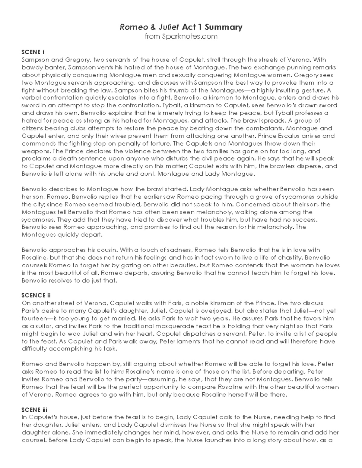 Romeo & Juliet Act 1 Scene Summaries - Detailed Analysis & Overview ...