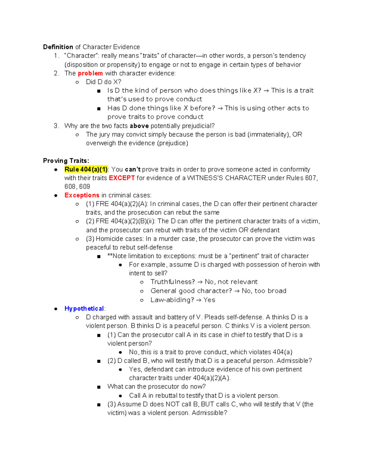 Character Evidence and Its Admissibility: Key Legal Principles - Studocu