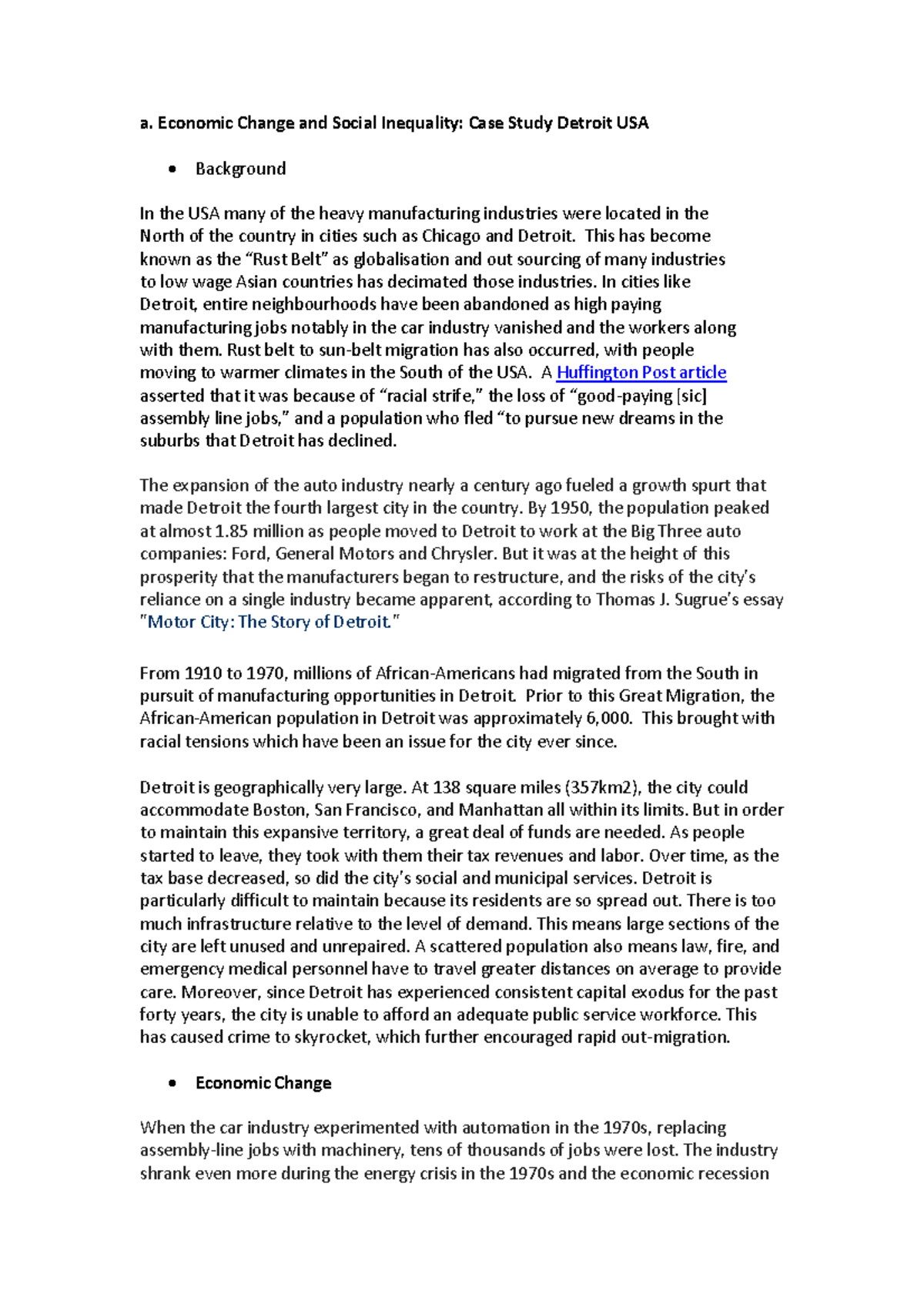 Detroit Case Study Document - a. Economic Change and Social Inequality ...