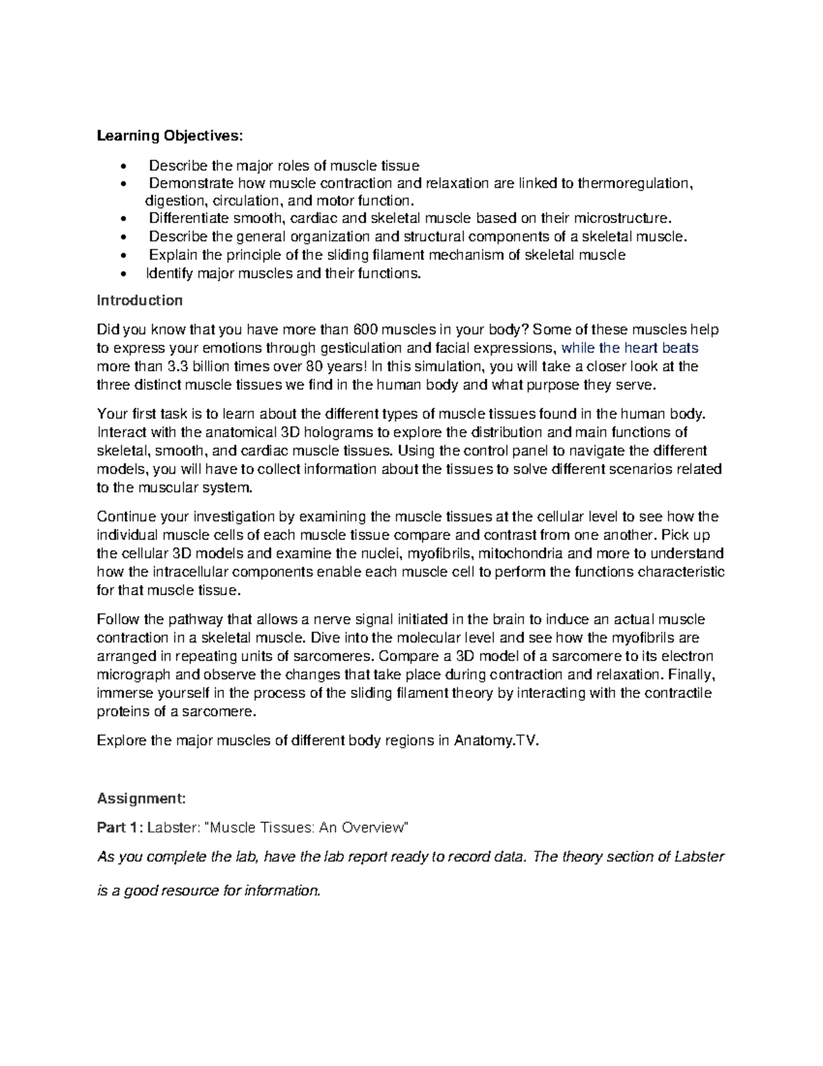 BIO252 W1 Lab Report: Overview of the Muscular System and Tissues - Studocu