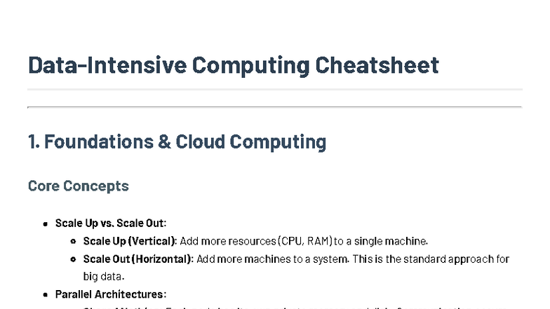 Data intensive computing - Data-Intensive Computing Cheatsheet 1 ...