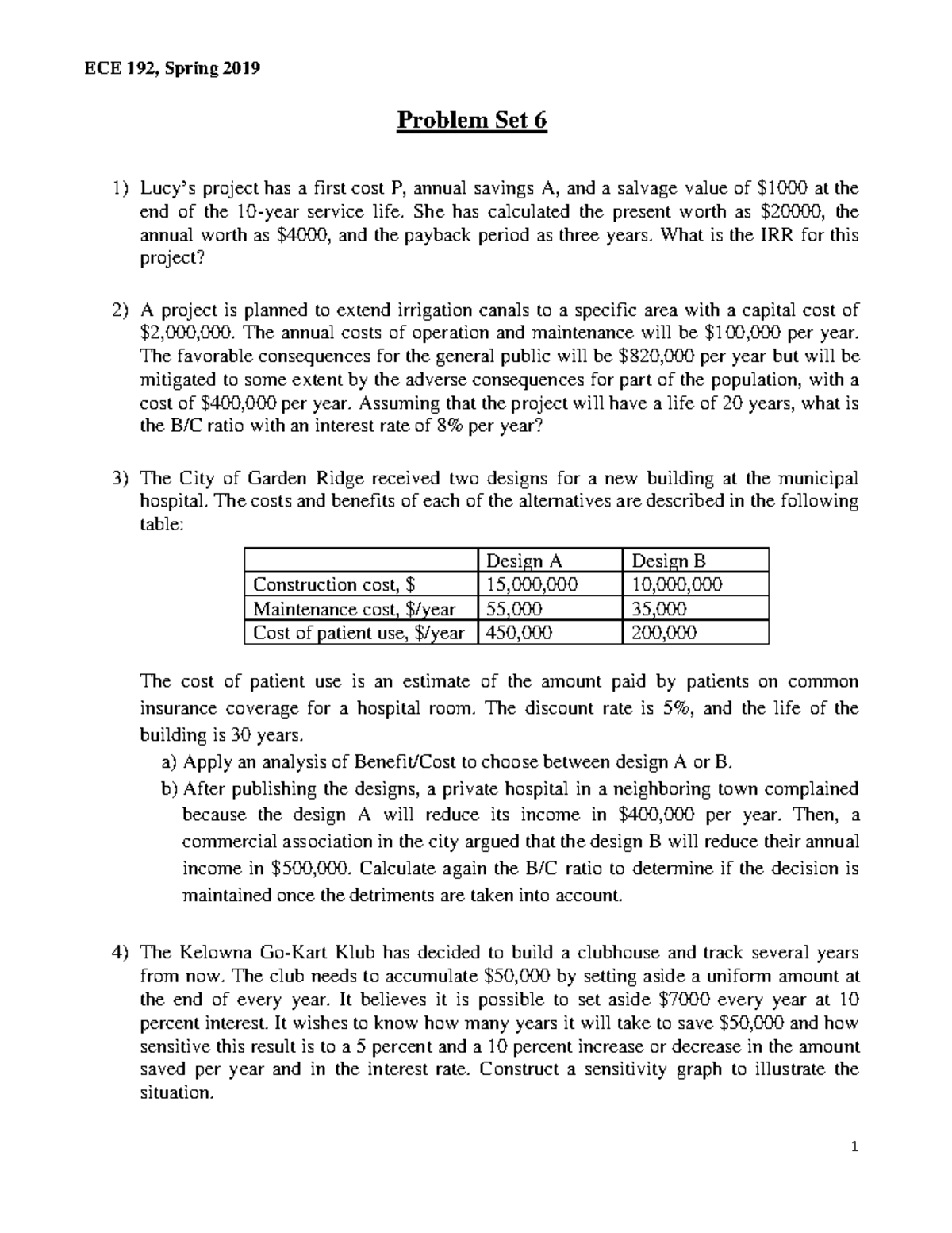 ECE 192 Problem Set 6: Questions on Financial Analysis Concepts - Studocu