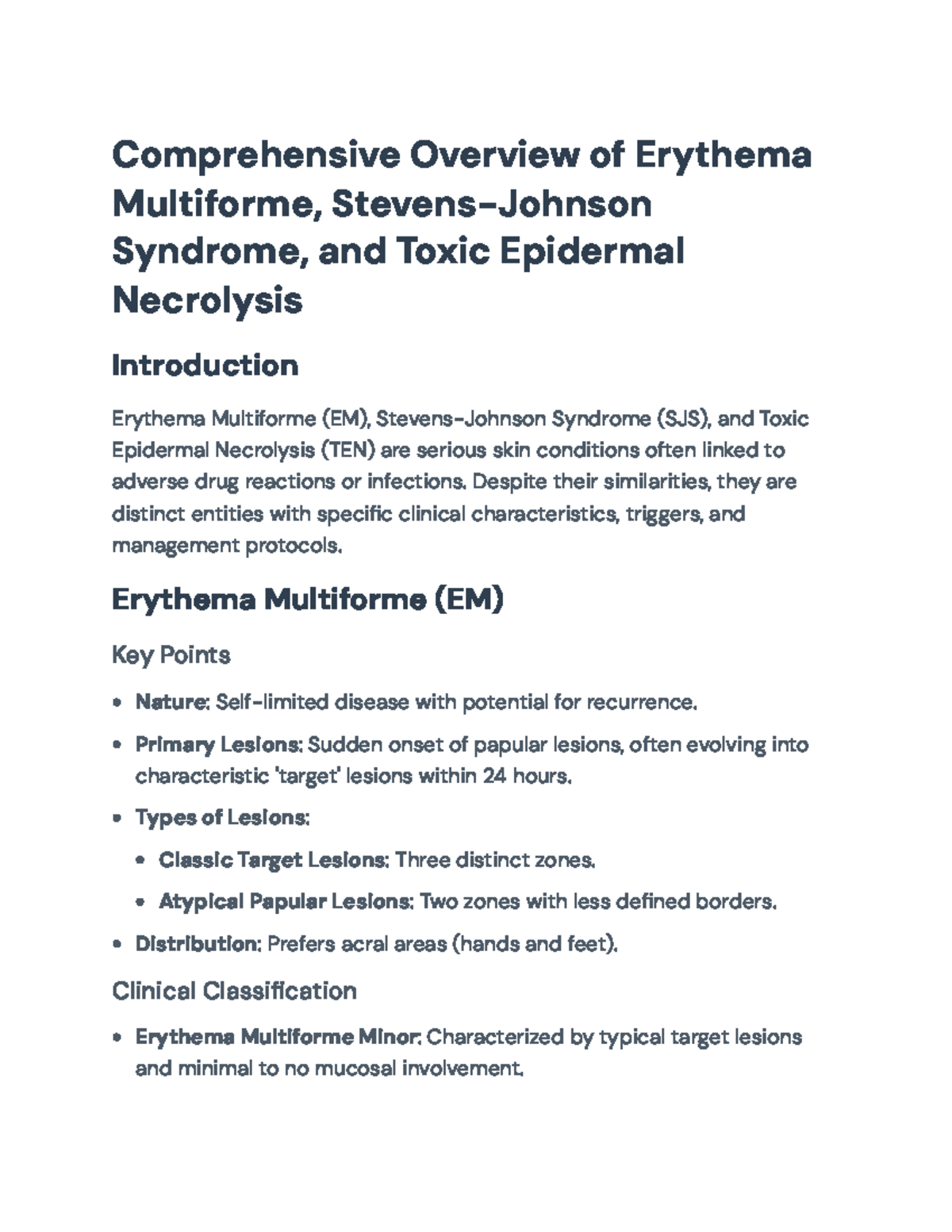 Comprehensive Review of EM, SJS, and TEN Conditions: Key Insights - Studocu