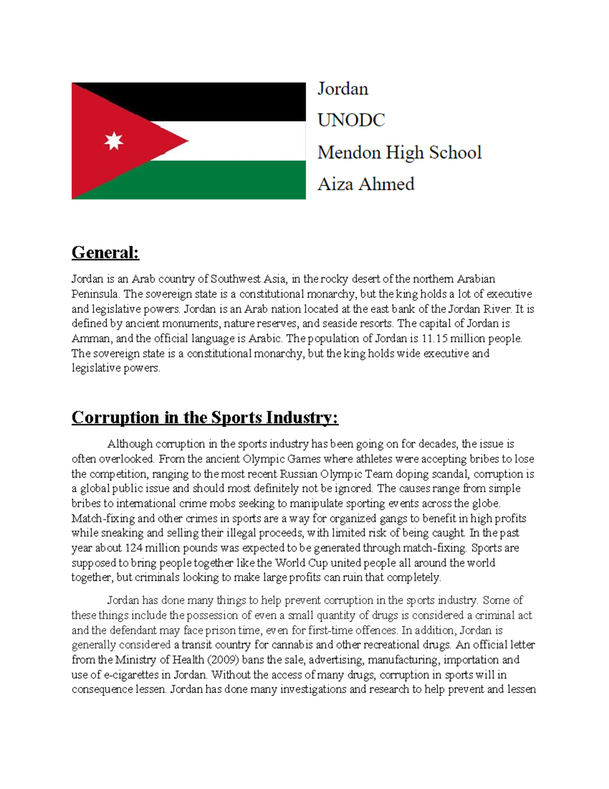 MUN-Jordan: Position Papers on Corruption, Drugs, and Terrorism - Studocu