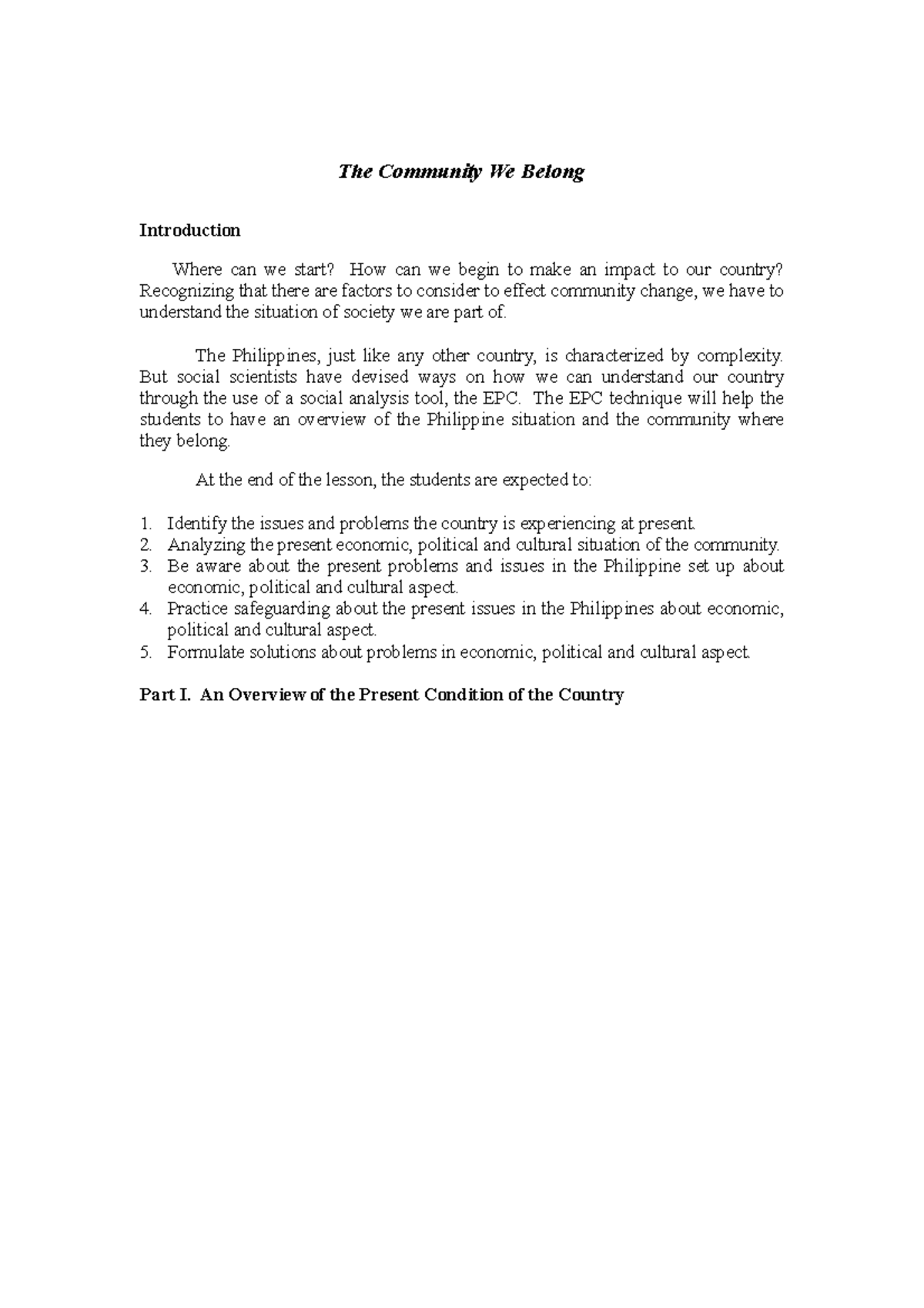 The Philippine Community We Belong - The Community We Belong ...