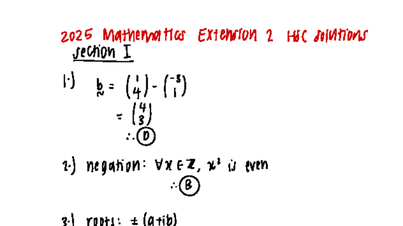 2025 HSC Mathematics Extension 2 Solutions and Explanations - Studocu