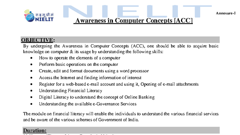 Awareness in Computer Concepts (ACC) - Revision Notes 2019 - Studocu