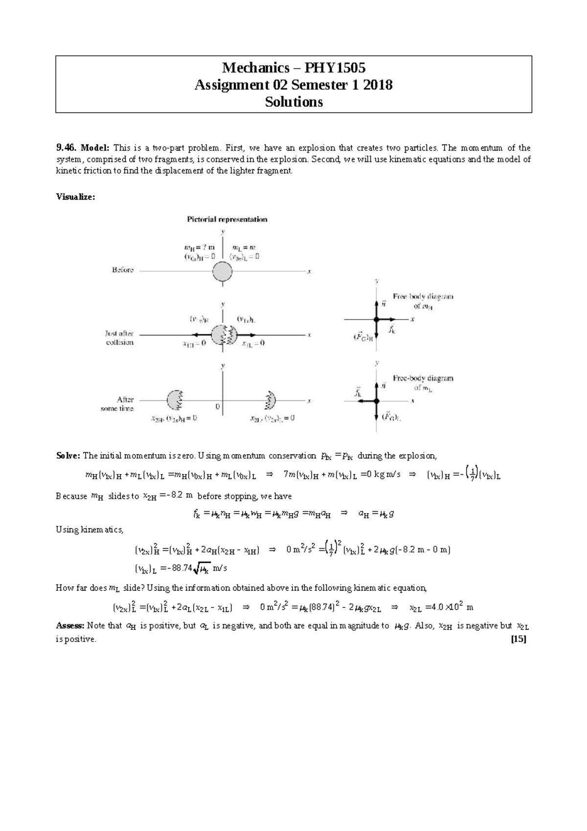 Mechanics PHY1505 Assignment 02 Solutions for Semester 1 2018 - Studocu