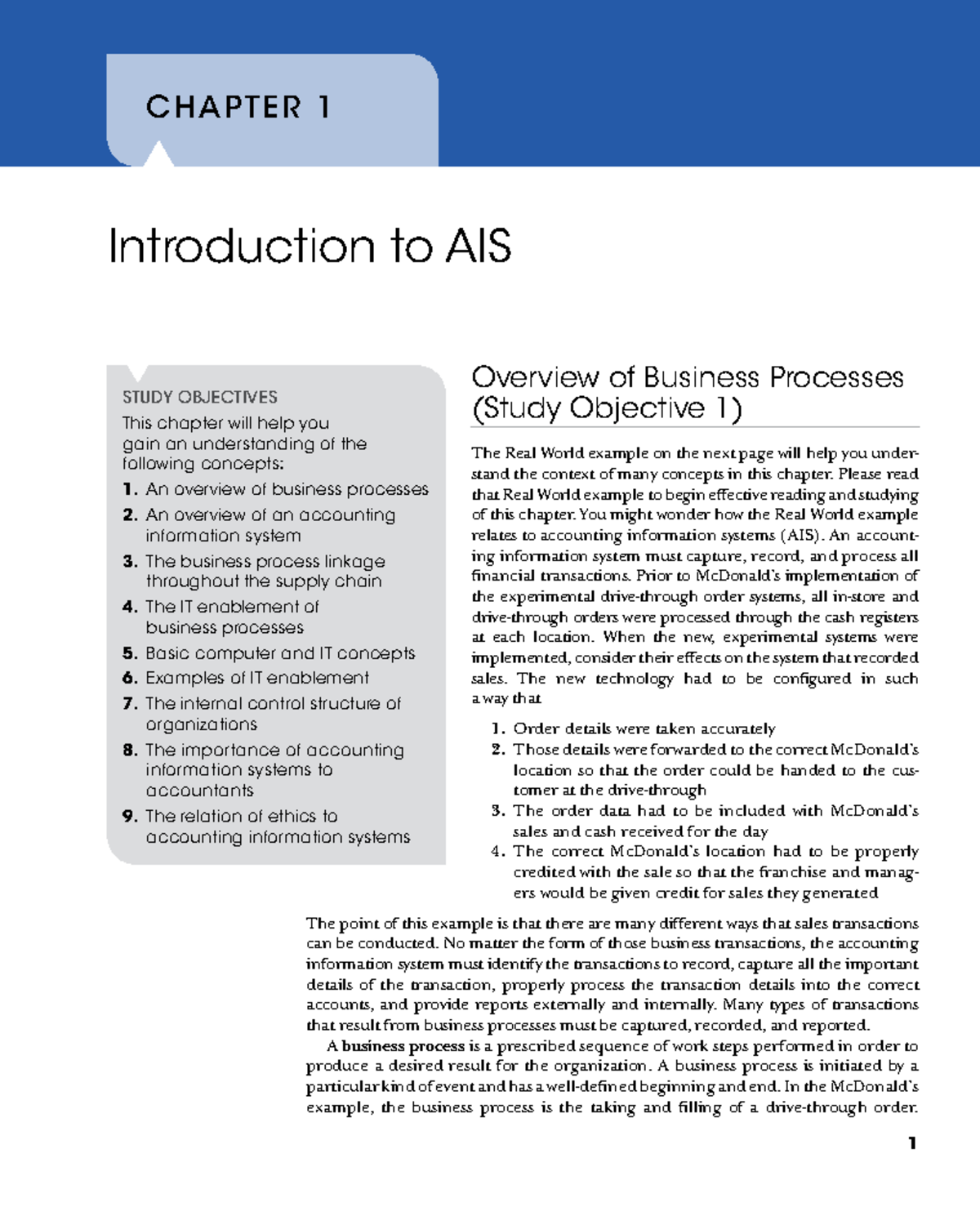 CH 1: Introduction to AIS - Key Concepts and Objectives - Studocu