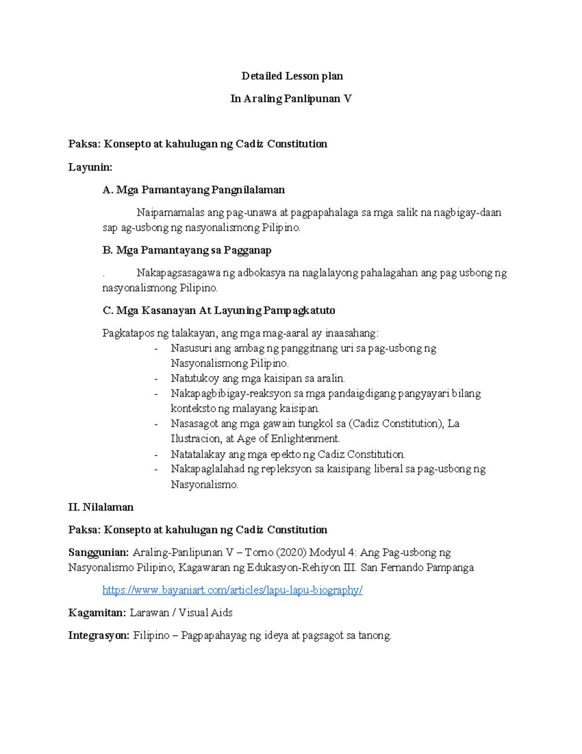 AP5 Detailed Lesson Plan on Cadiz Constitution and Filipino Nationalism ...