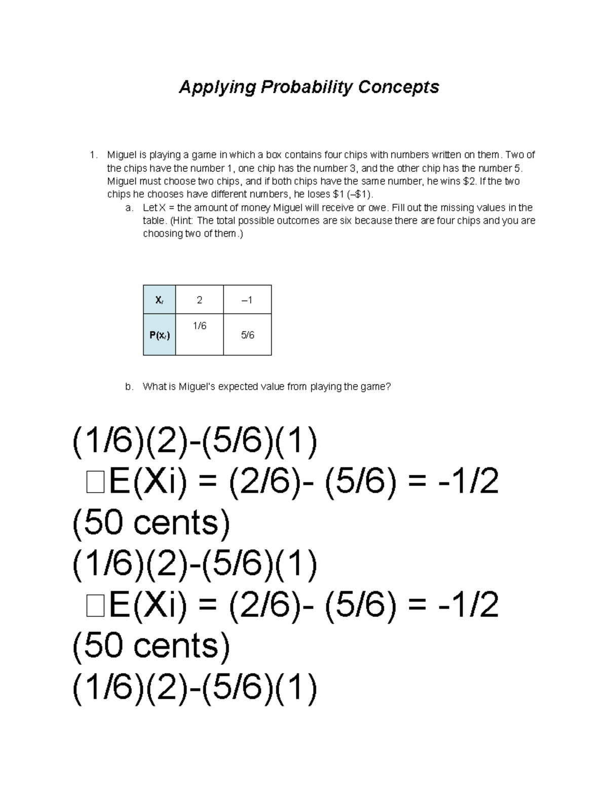 Probability Concepts and Expected Values in Game Scenarios - Studocu