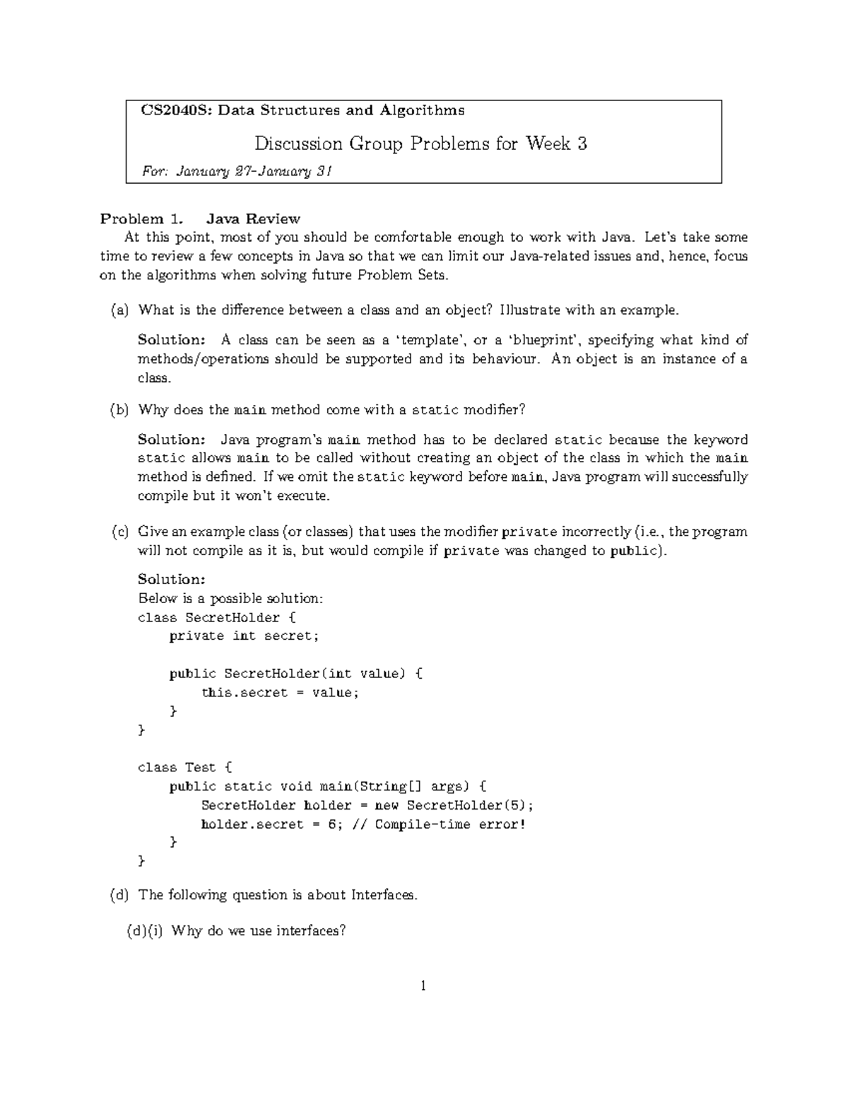 CS2040S: Week 3 Discussion Problems on Data Structures & Algorithms ...