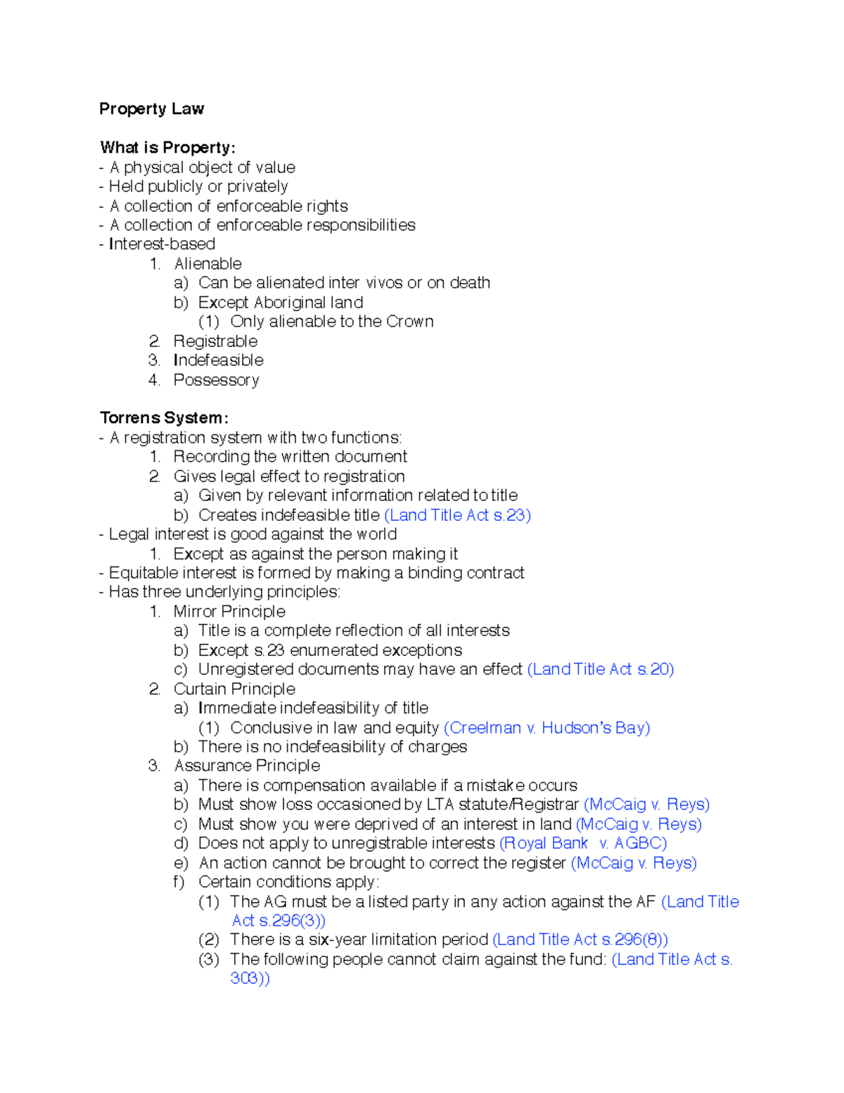 Law 130 Final Exam Property Study Notes - Key Concepts by Ramsay - Studocu