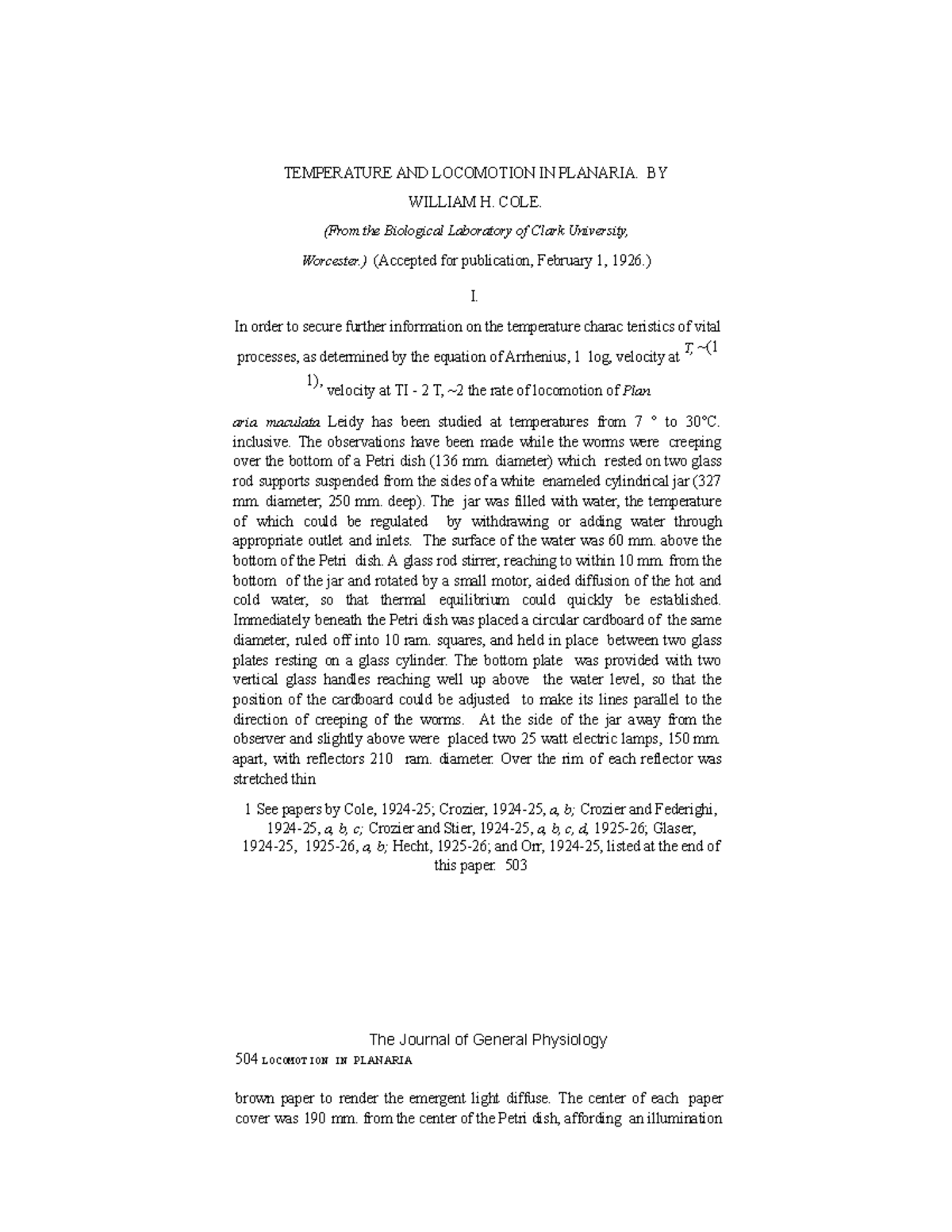 Temperature Effects on Locomotion in Planaria - BIO116 Research Study ...