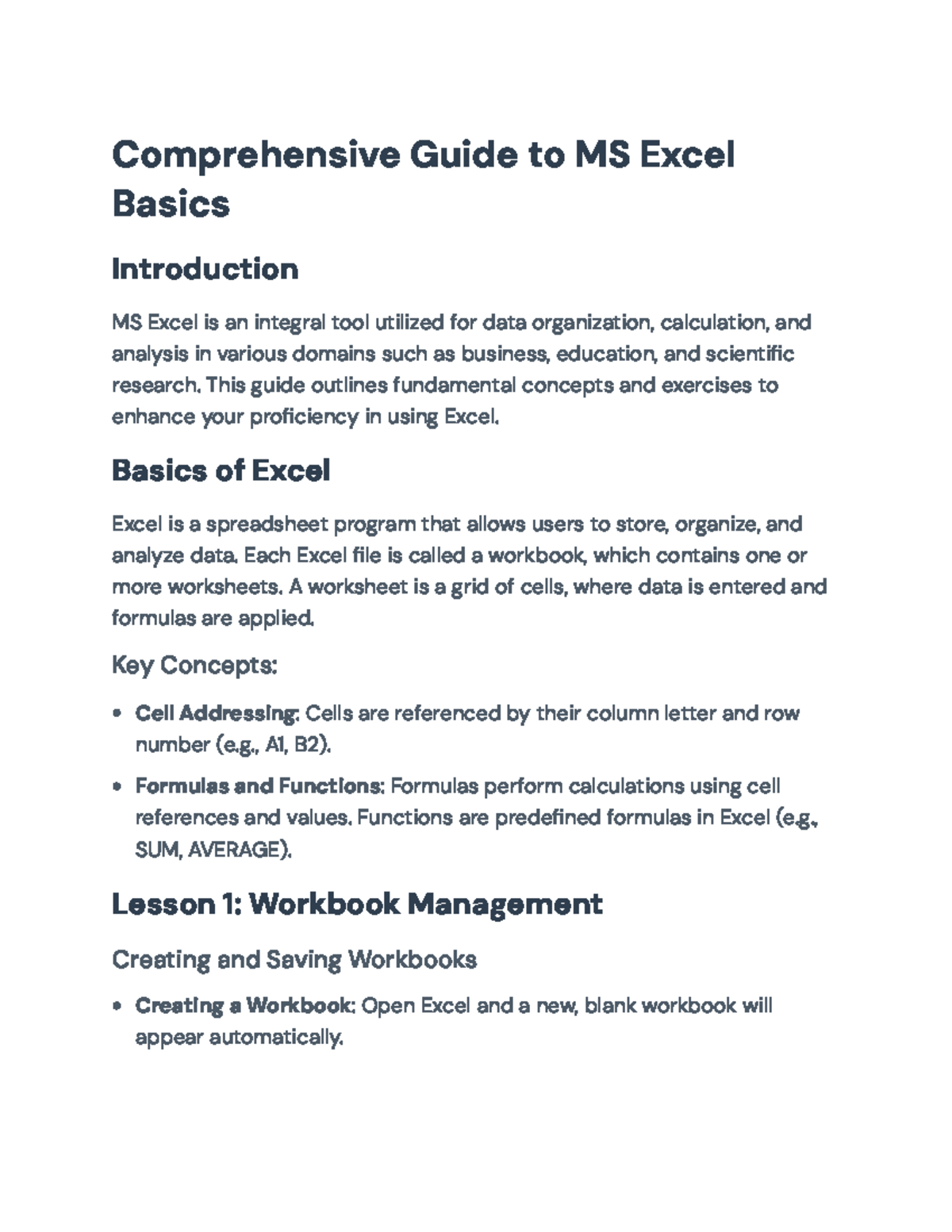 Comprehensive Guide to MS Excel: Basics and Advanced Features ...