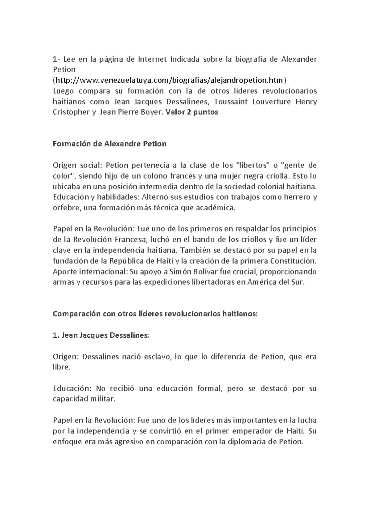 Actividad 3.2: Formación de Alexandre Petion y Comparación con Líderes ...