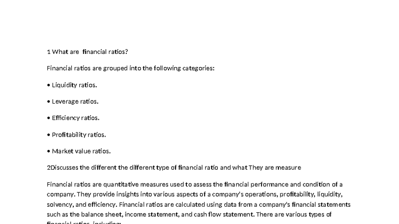 Financial Ratios Overview: Types & Measurements in Finance - Studocu
