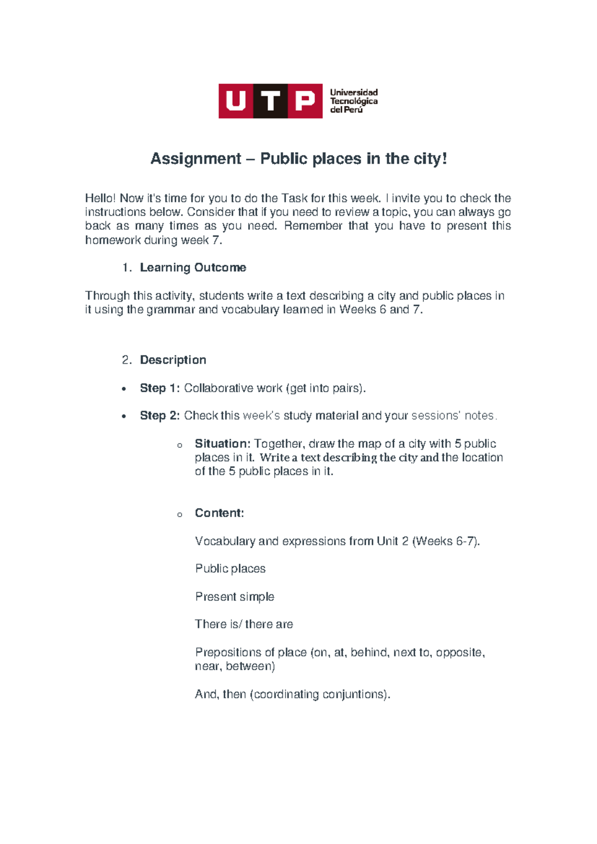 Week 7 Task: Assignment on Public Places in the City - Studocu