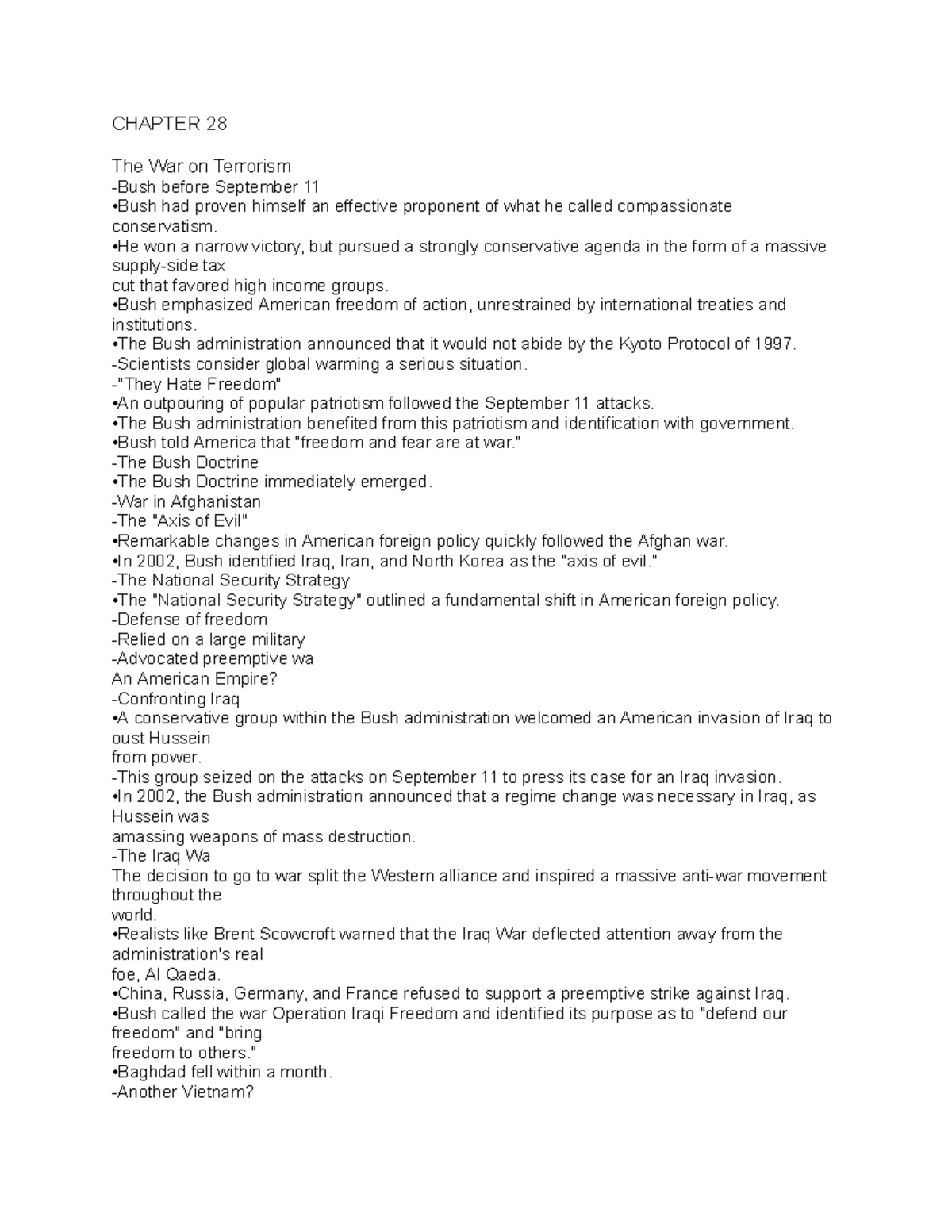 APUSH Chapter 28: The War on Terrorism - Key Concepts and Notes - Studocu