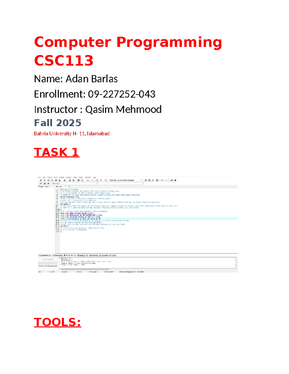 CSC113 Computer Programming Task 1: Introduction to Tools and Functions - Studocu