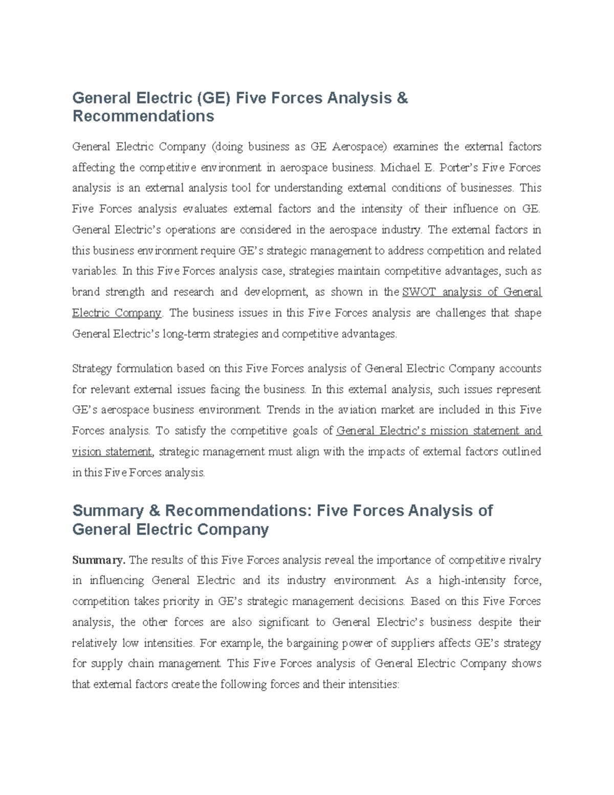 General Electric (GE) Five Forces & PESTLE Analysis Recommendations ...