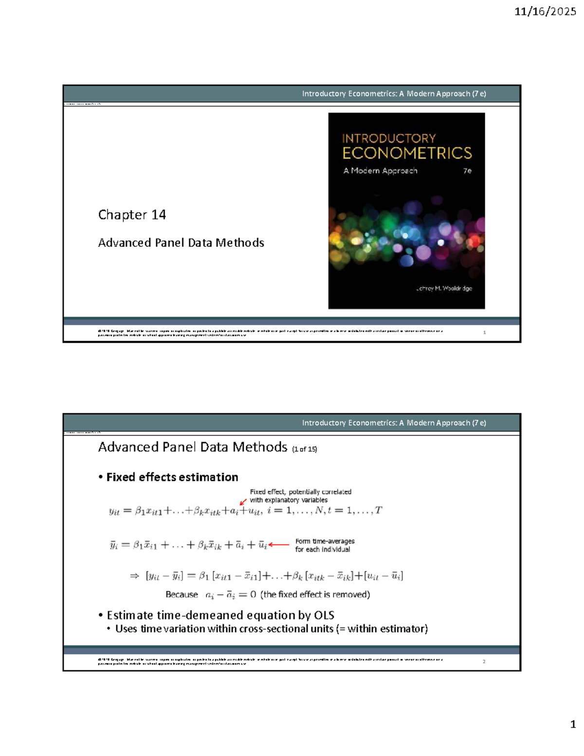 Chapter 14: Advanced Panel Data Methods - Introductory Econometrics (7e ...