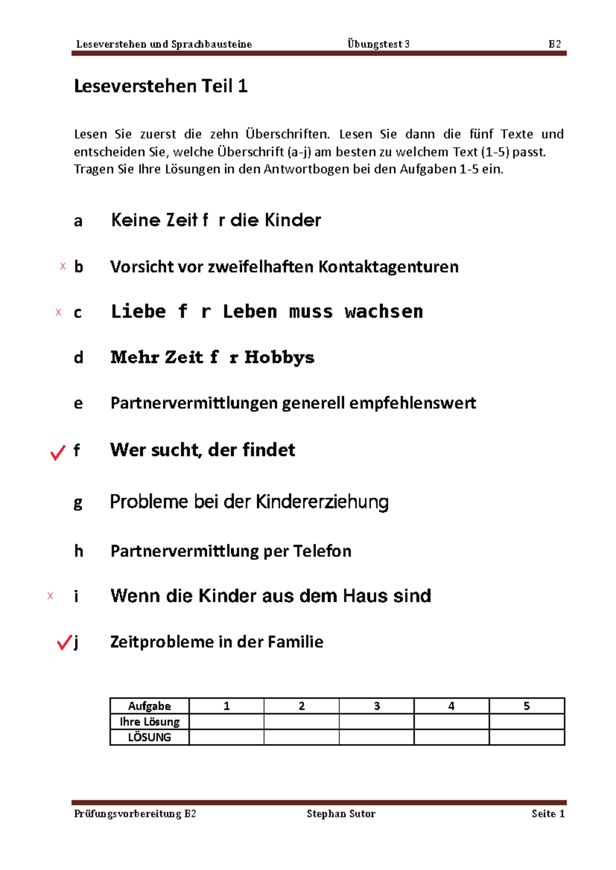 Übungstest 3 B2: Leseverstehen und Sprachbausteine - Studocu