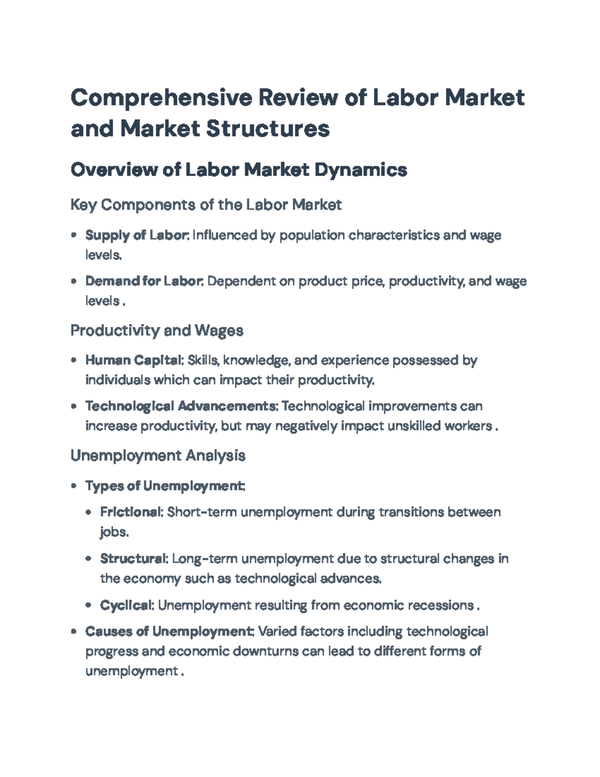 Labor Market Dynamics and Market Structures Overview - ECON 101 ...