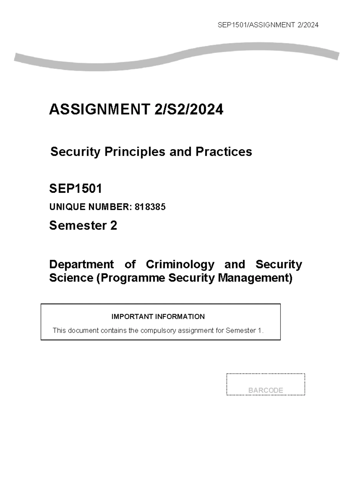 SEP1501 2024 Assignment 2 S2 - SEP1501/ASSIGNMENT 2/ ASSIGNMENT 2/S2/ Security Principles and ...