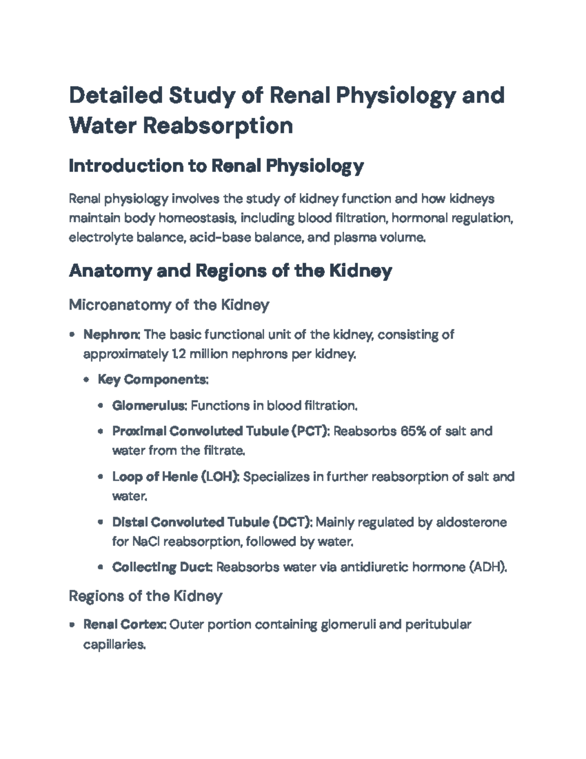 Renal Physiology: Examining Kidney Function and Water Reabsorption ...