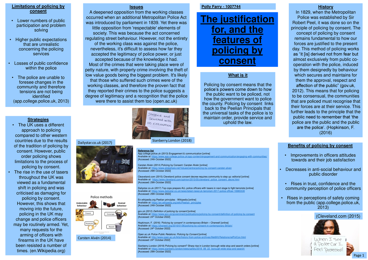Academic poster - The justification for, and the features of policing ...